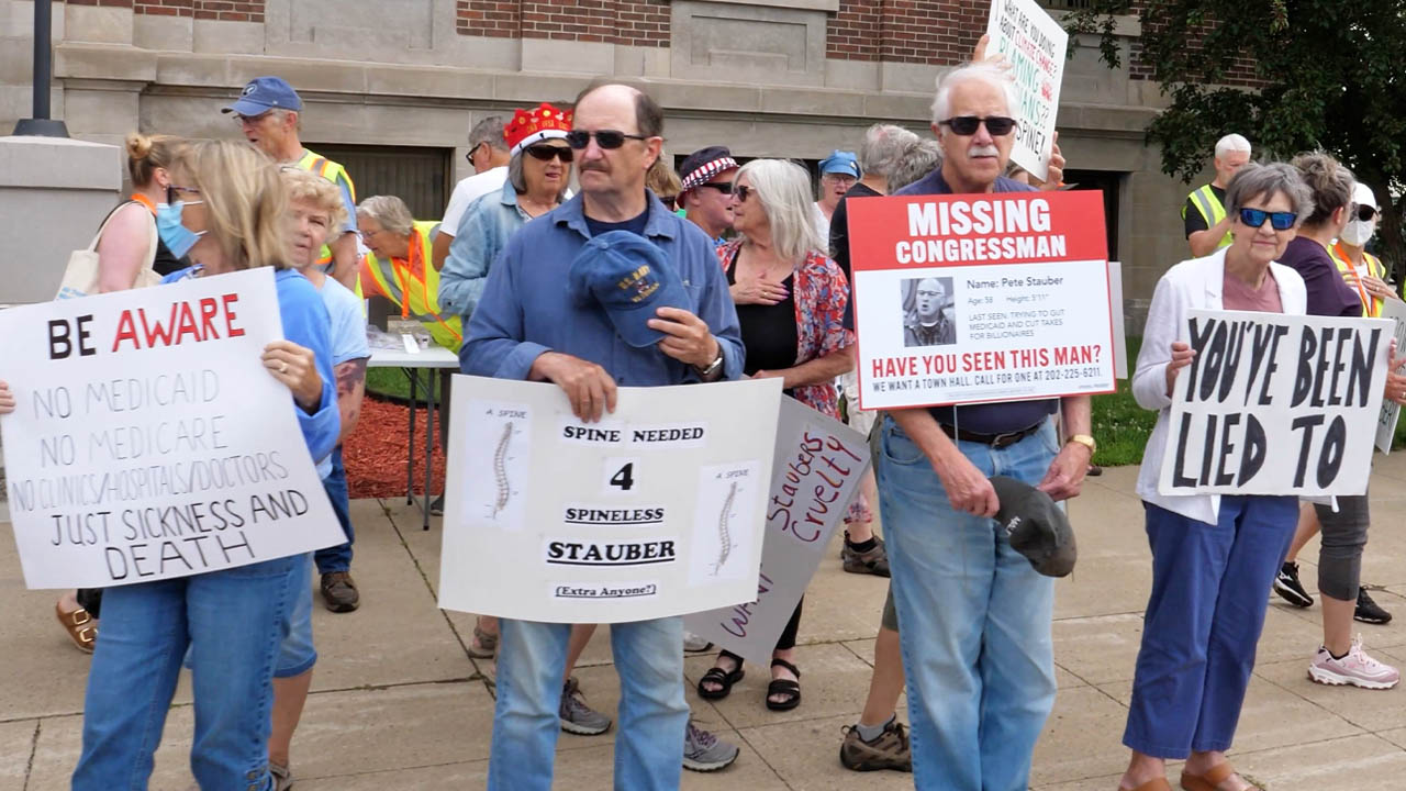 Hundreds Protest at Rep. Pete Stauber's Office in Brainerd